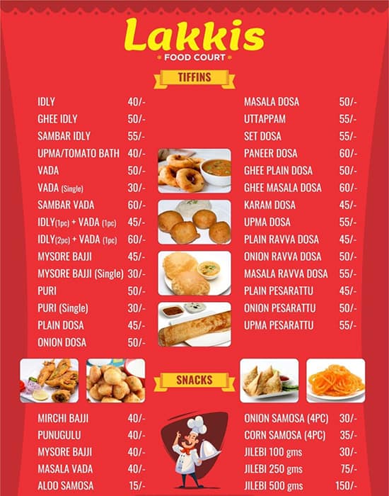 Menu of Lakkis Food Court, Kondapur, Hyderabad