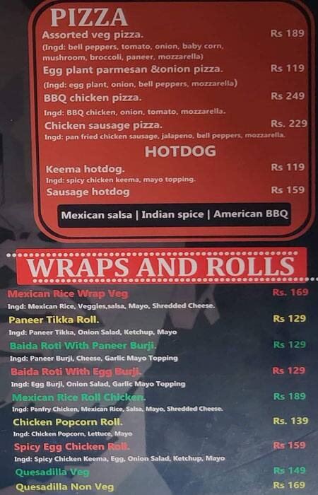Menu at Bob Marley Cafe, Hyderabad