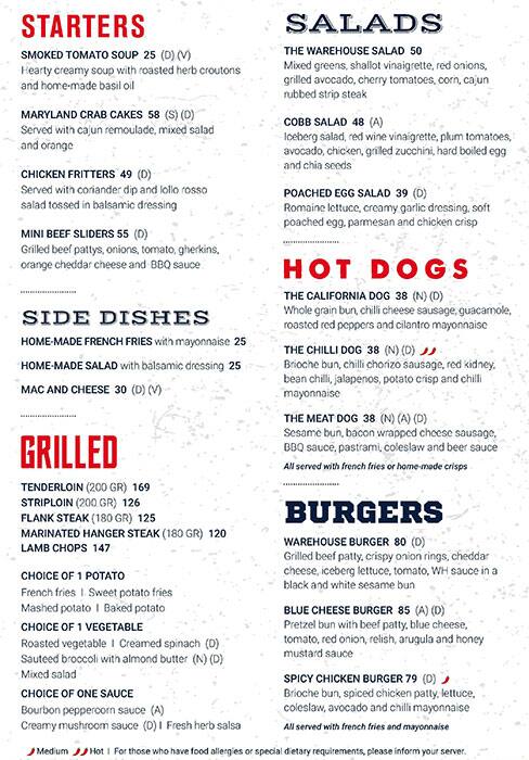 Menu at Warehouse restaurant, Dubai