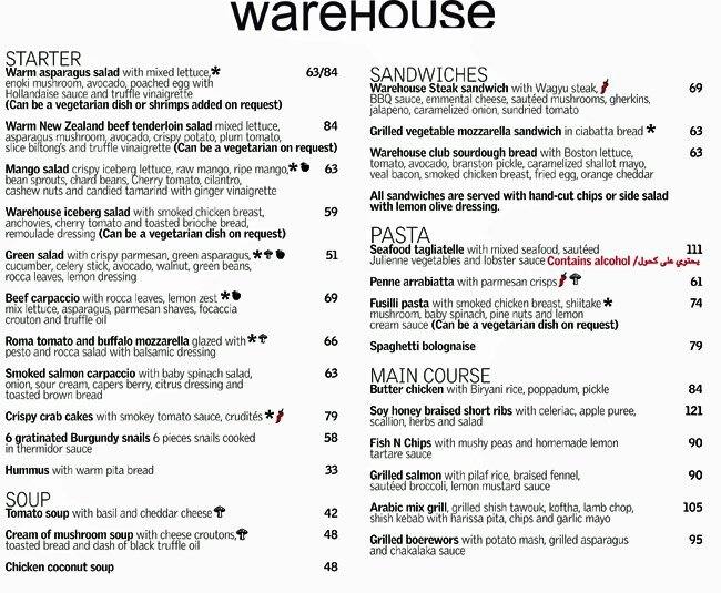 Warehouse - Le Méridien Dubai Hotel & Conference Centre Menu - Zomato