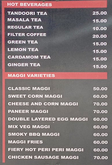 Menu of We Chai, Langer Houz, Hyderabad
