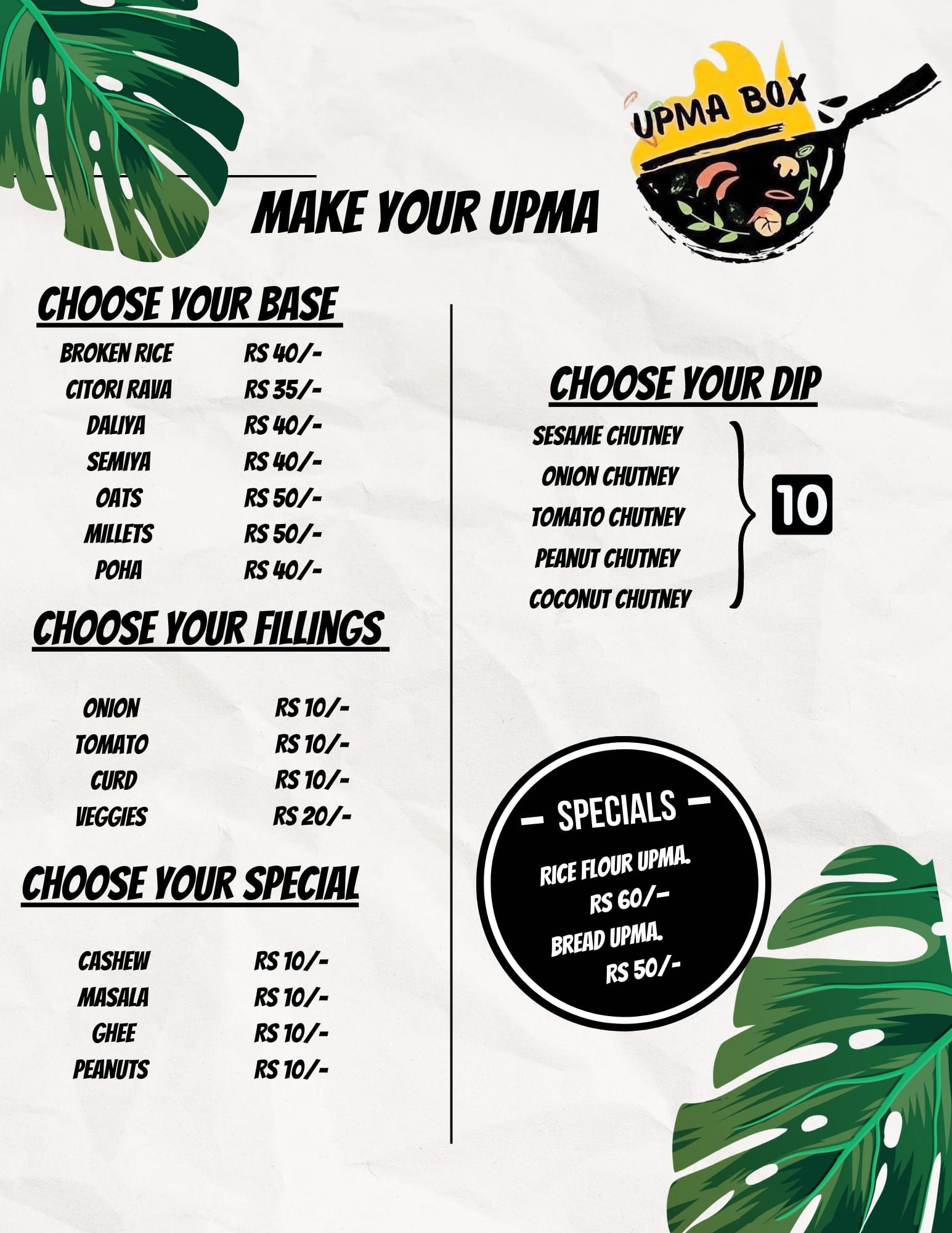 Menu of Upma Box, Bommanahalli, Bangalore