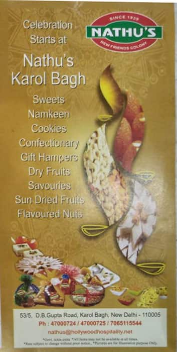 Menu of Nathu's Sweets, Okhla Phase 1, New Delhi