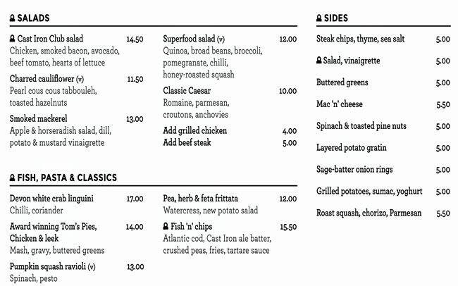 Menu at Cast Iron Bar & Grill, London, 147c Cromwell Rd