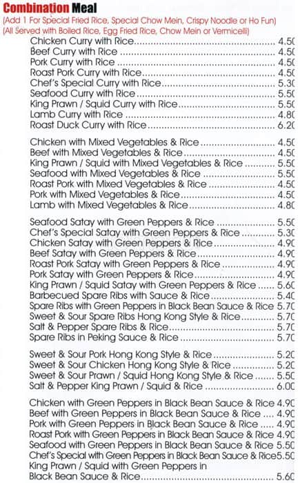 Menu at Tasty House restaurant, London, 118 Denmark Hill