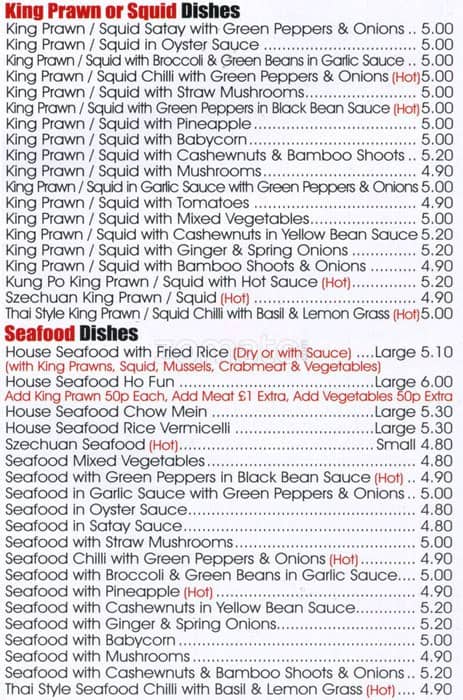 Menu at Tasty House restaurant, London, 118 Denmark Hill