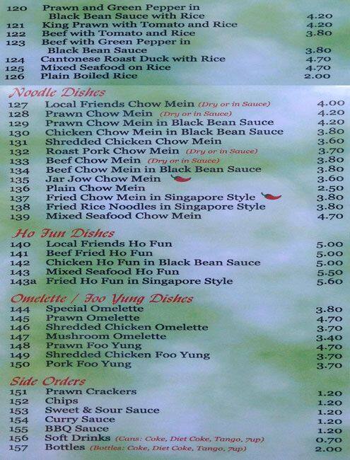 Carta de comida rápida Local Friends, Londres, 102 Salmon Ln