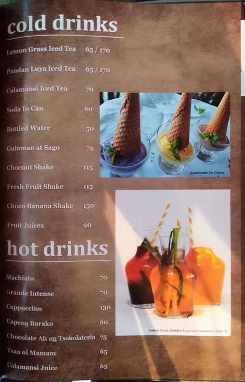 Menu at Pamana restaurant, Tagaytay