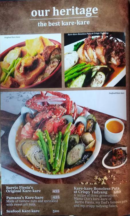 Menu at Pamana restaurant, Tagaytay
