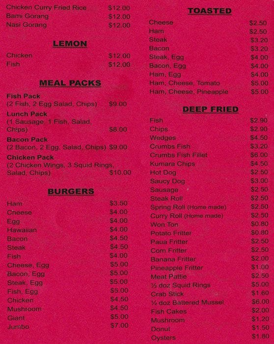 Menu at The Nest Chinese Takeaways restaurant, Otaki