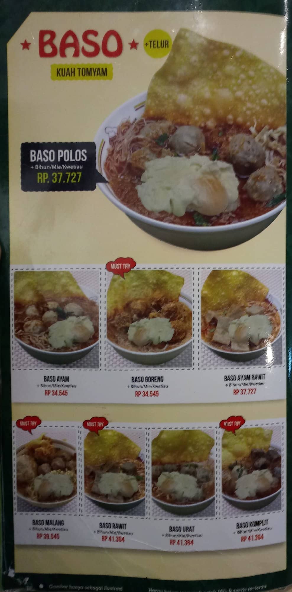 Carta del restaurante Mister baso, Yakarta, Tamini Square