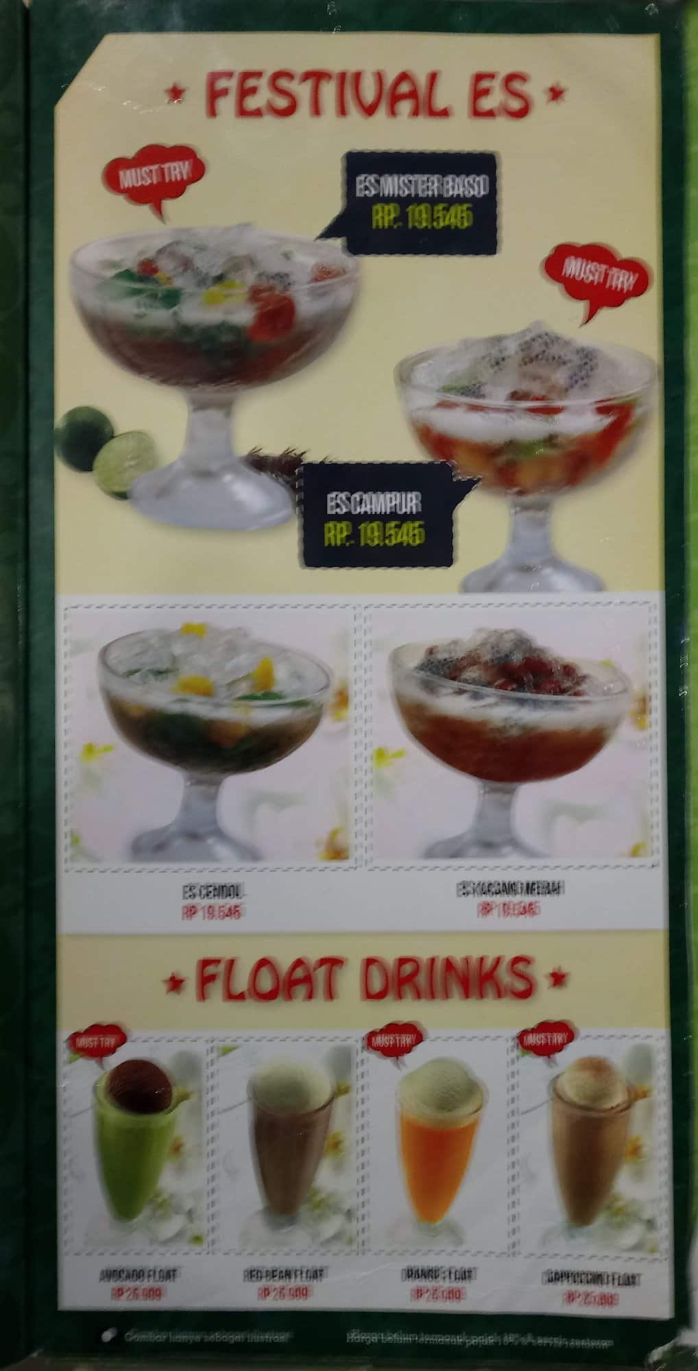 Menu at Mister baso restaurant, Jakarta, Tamini Square