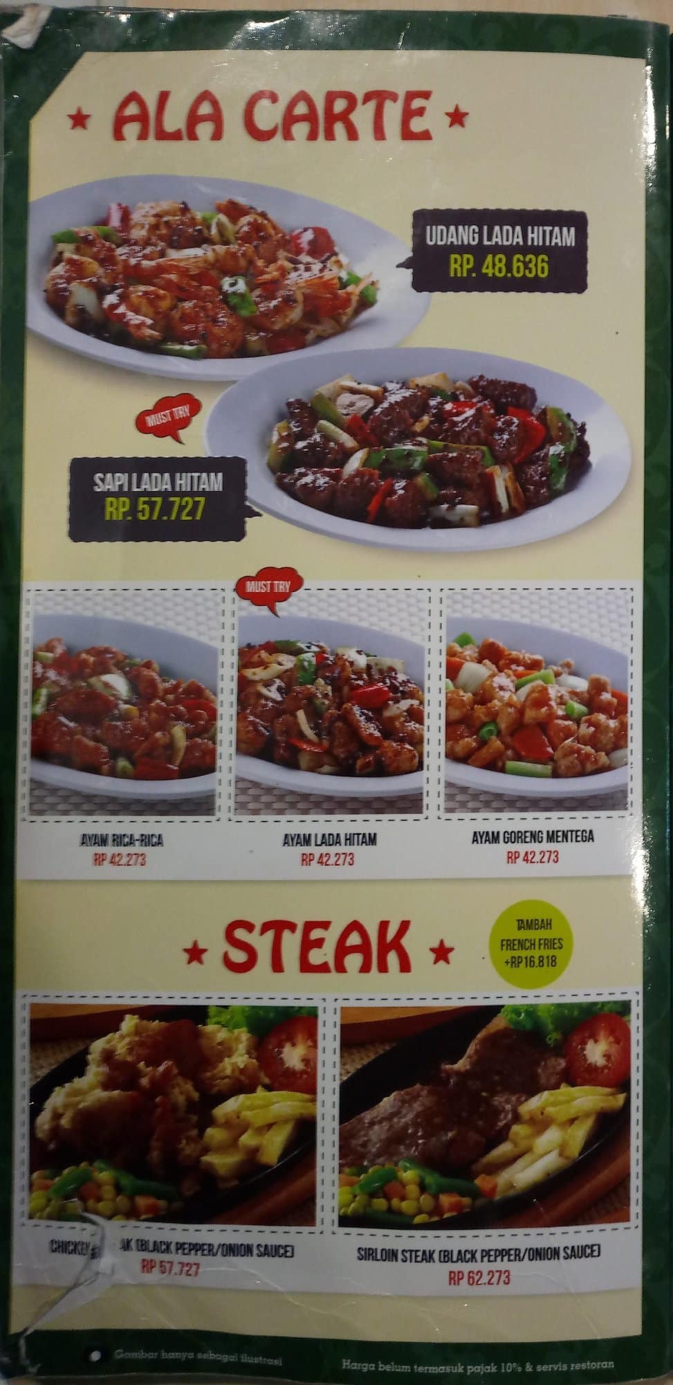 Menu at Mister baso restaurant, Jakarta, Tamini Square