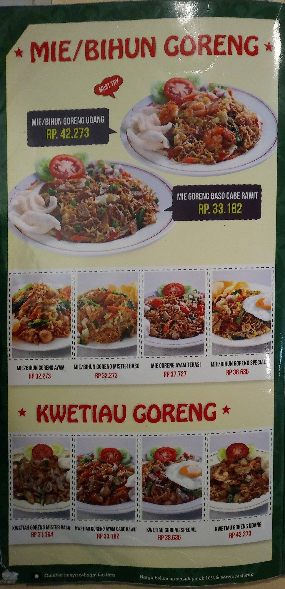 Menu at Mister baso restaurant, Jakarta, Tamini Square