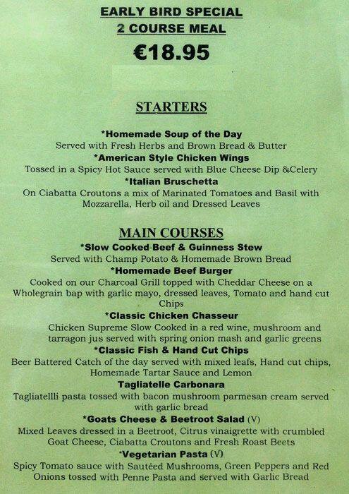 Menu at Copper Alley Bistro restaurant, Dublin