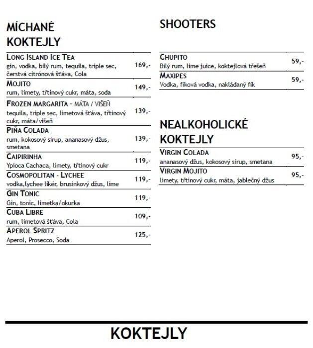 Menu at Potrefená husa Národní restaurant, Prague, Národní 364/39