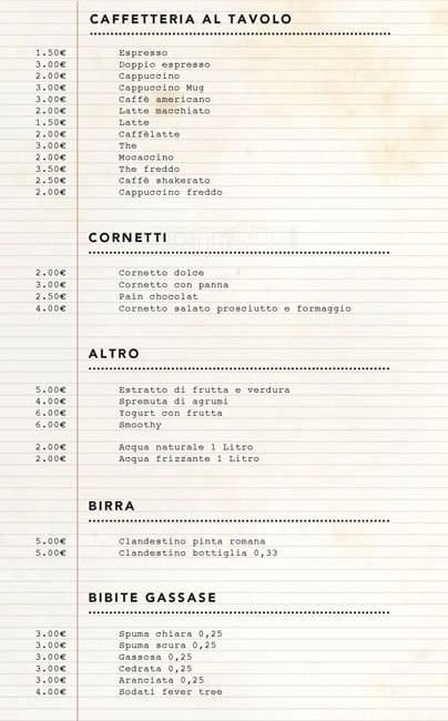 Menu at Litro pub & bar, Rome