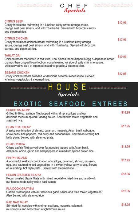 Menu at Chan Thai Restaurant, Dallas