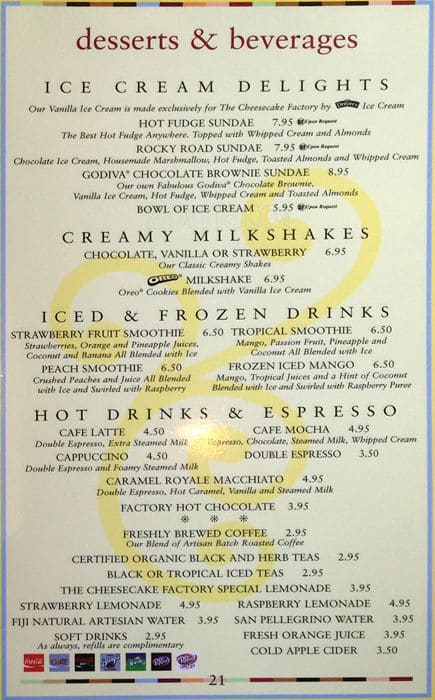 Menu at The Cheesecake Factory desserts, Arlington