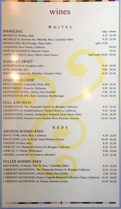 Menu at The Cheesecake Factory desserts, Allen