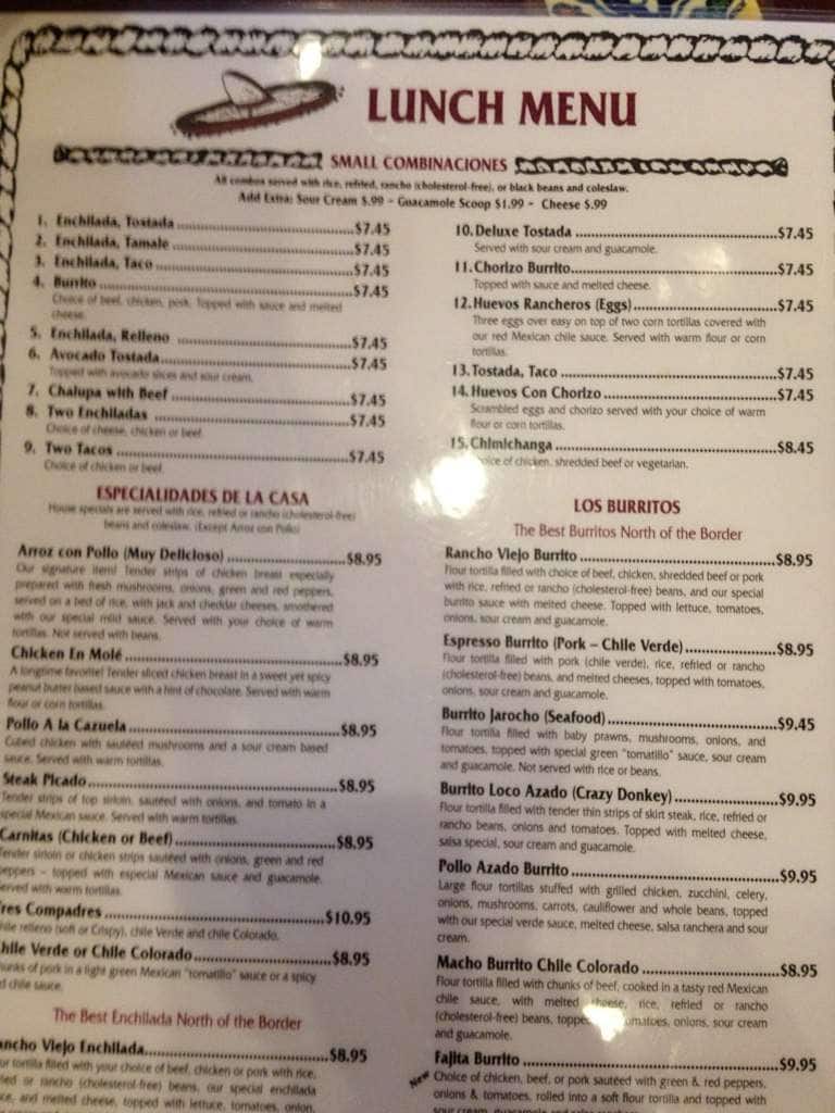 Rancho Viejo Menu, Menu for Rancho Viejo, Post Falls, Coeur d'Alene ...