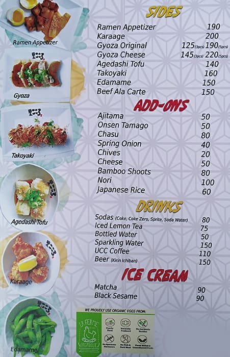Menu at Menya Kokoro restaurant, Taguig