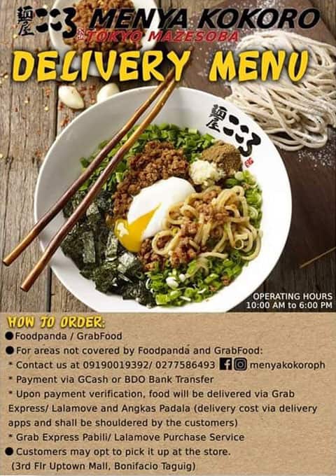 Menu at Menya Kokoro restaurant, Taguig