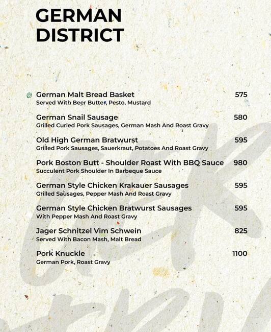 Menu of District 6 Pub Brewery & Kitchen, Malleshwaram, Bangalore