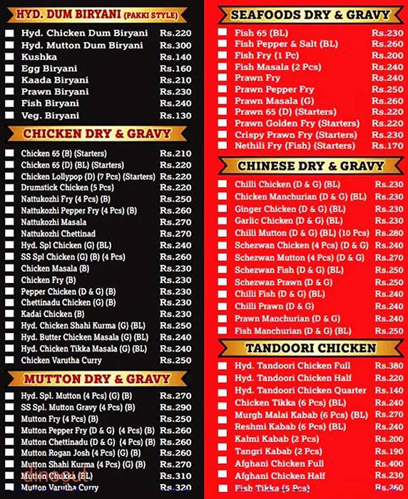 Menu of Nawab Of Hyderabad, Baner, Pune