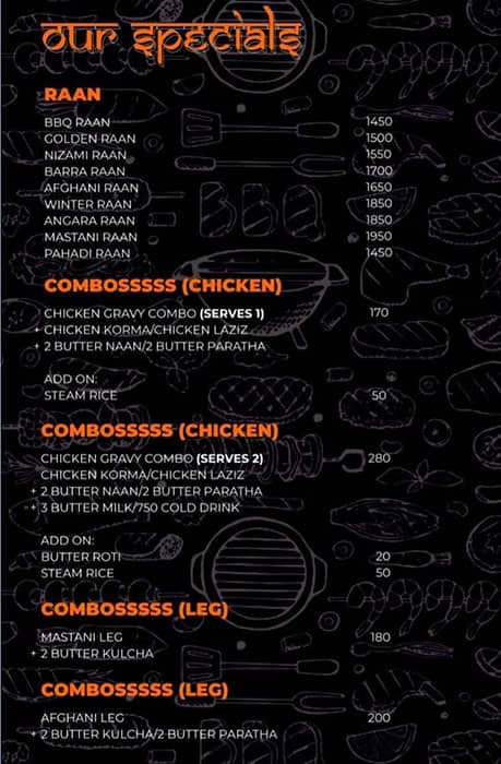 Menu at Mirchi Masala, Mumbai