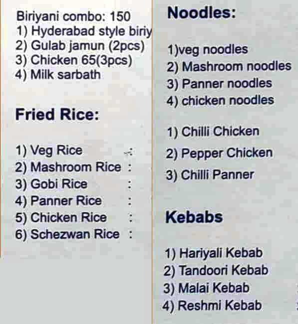 Menu of Food Quest, Choolaimedu, Chennai