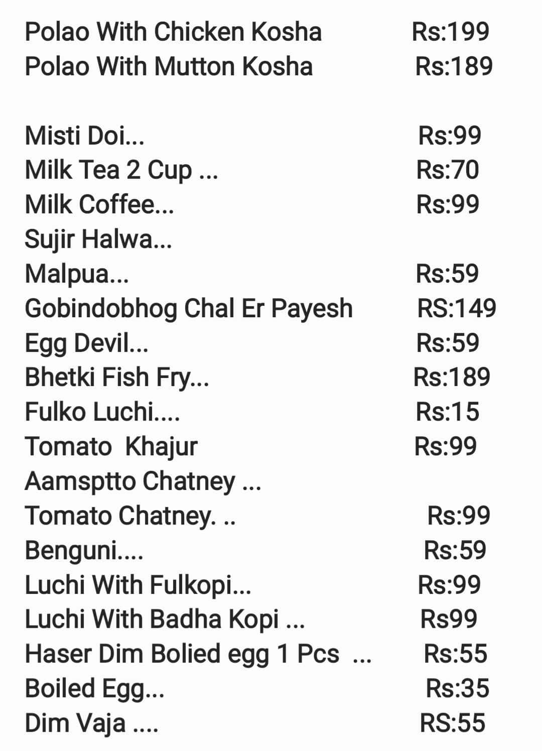 Menu of Jadu Kitchen, Kalikapur, Kolkata