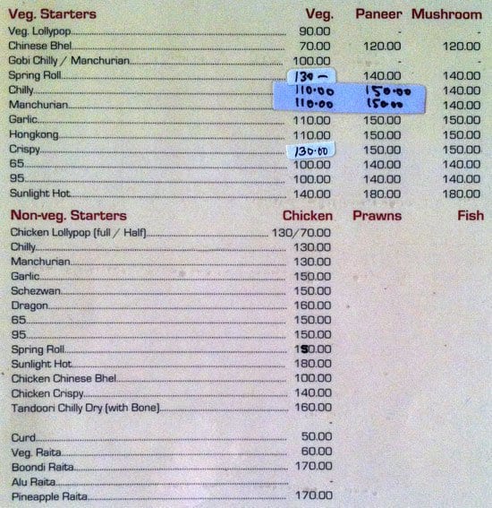 Menu at Sunlight Restaurant & Bar, Mumbai, 537