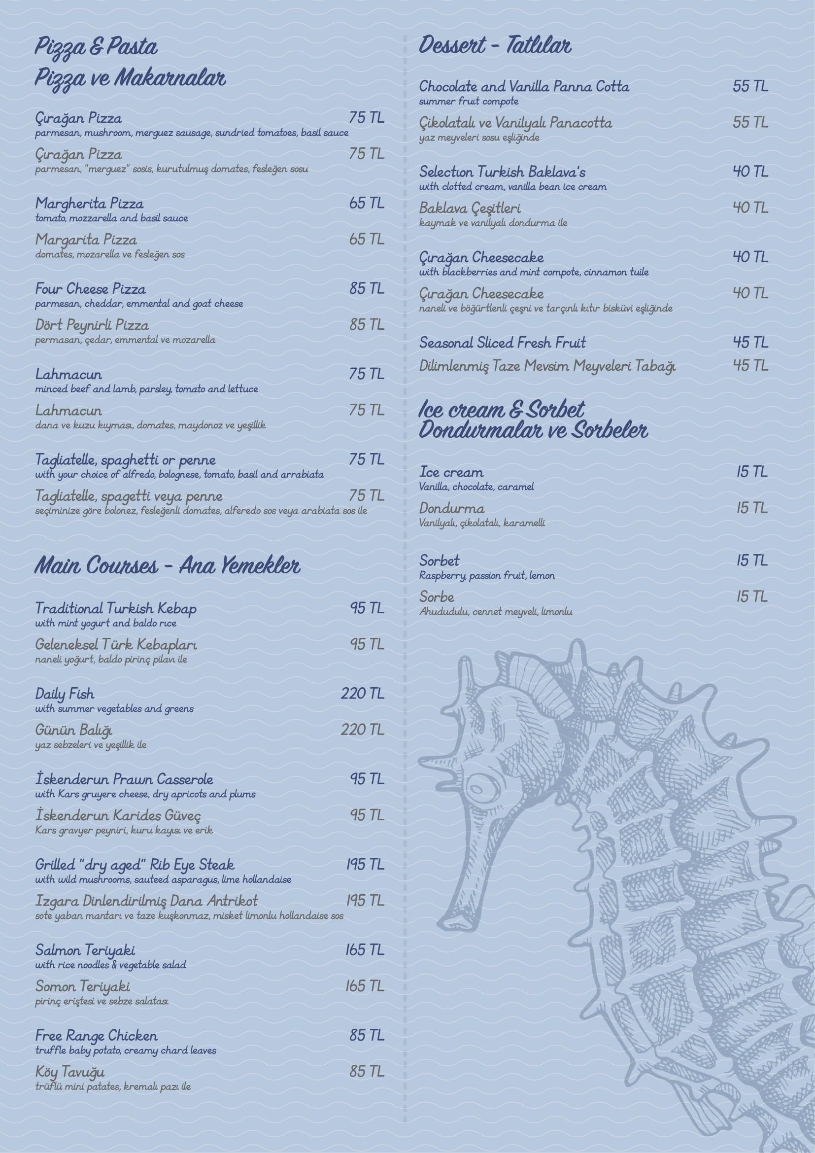 Menu at Bosphorus Grill, Istanbul, Yıldız Mah. Çırağan Cad. No:32