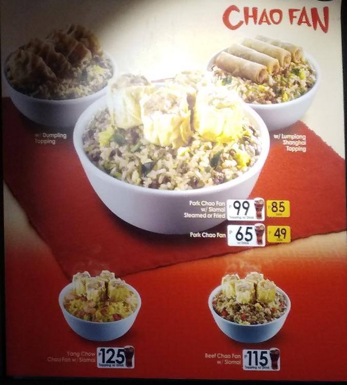 Carta del restaurante Chowking, Caloocan, 1/F Puregold Caloocan 296