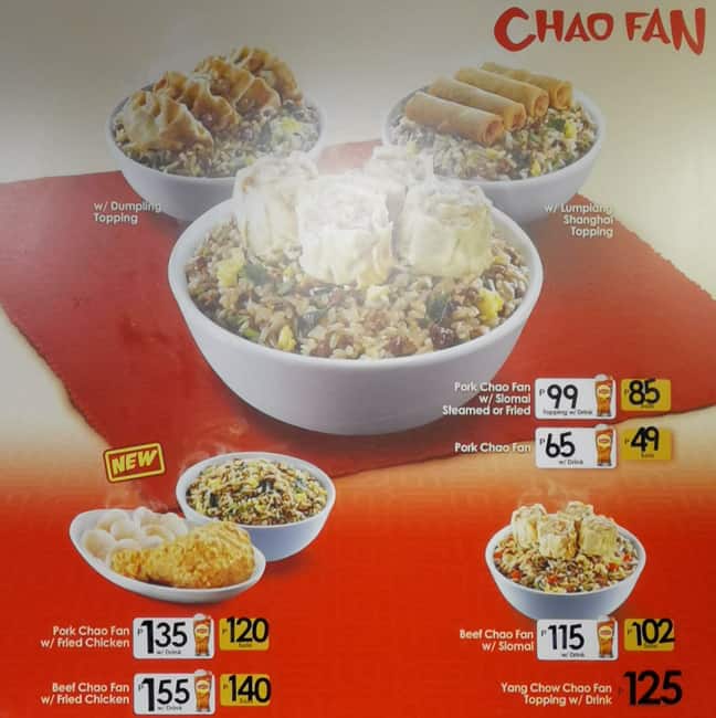 Menu at Chowking fast food, Manila, 1/F