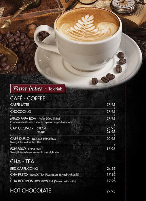 Menu at Papa Boa restaurant, Benoni