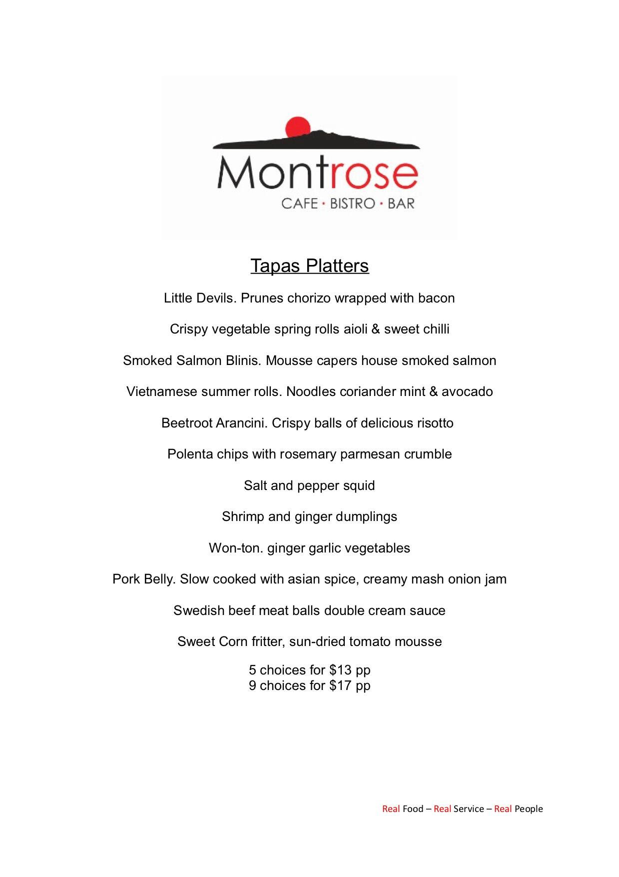 Menu at Montrose Cafe, Bistro and Bar, Auckland