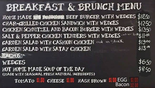 Menu at Family Bakery, Wellington