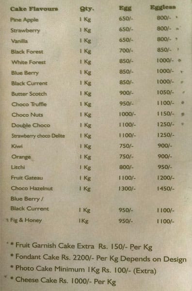 Menu at The Cake Shop, Chennai, 3