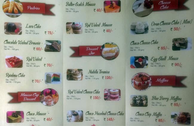 Menu at The Cake Shop, Chennai, 3