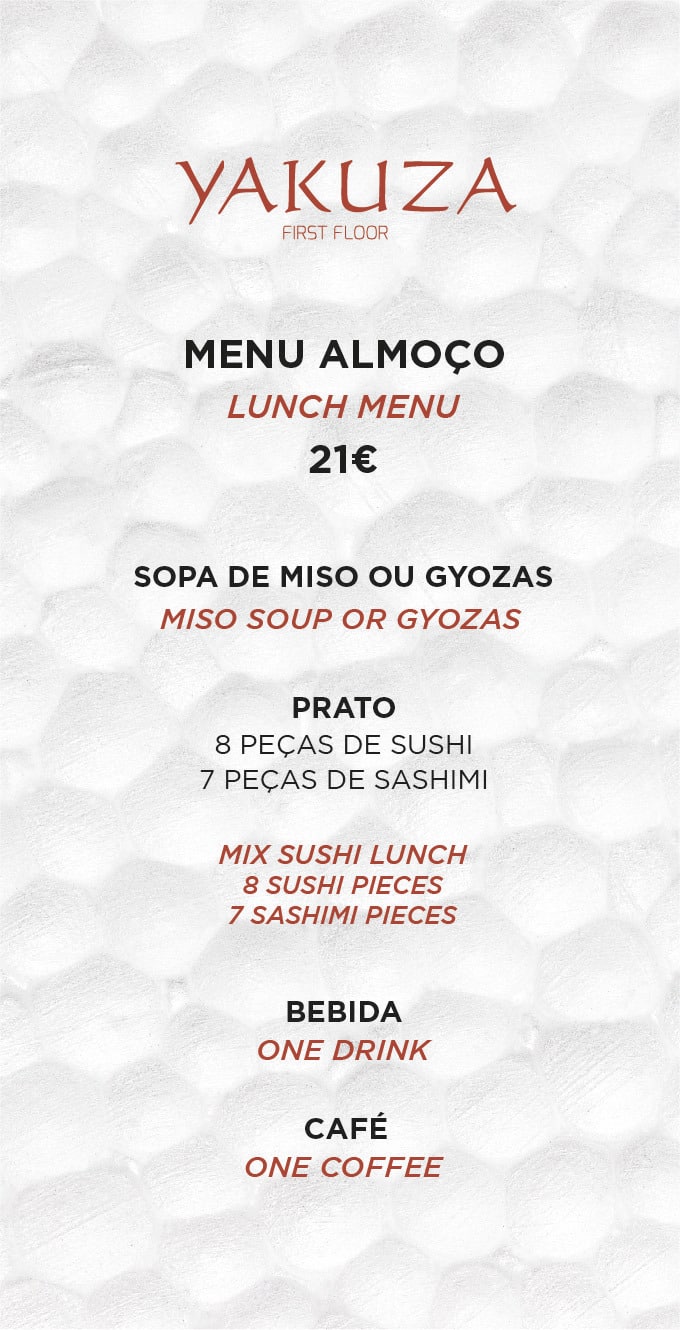 Menu at Yakuza by Olivier, Lisboa restaurant, Lisbon