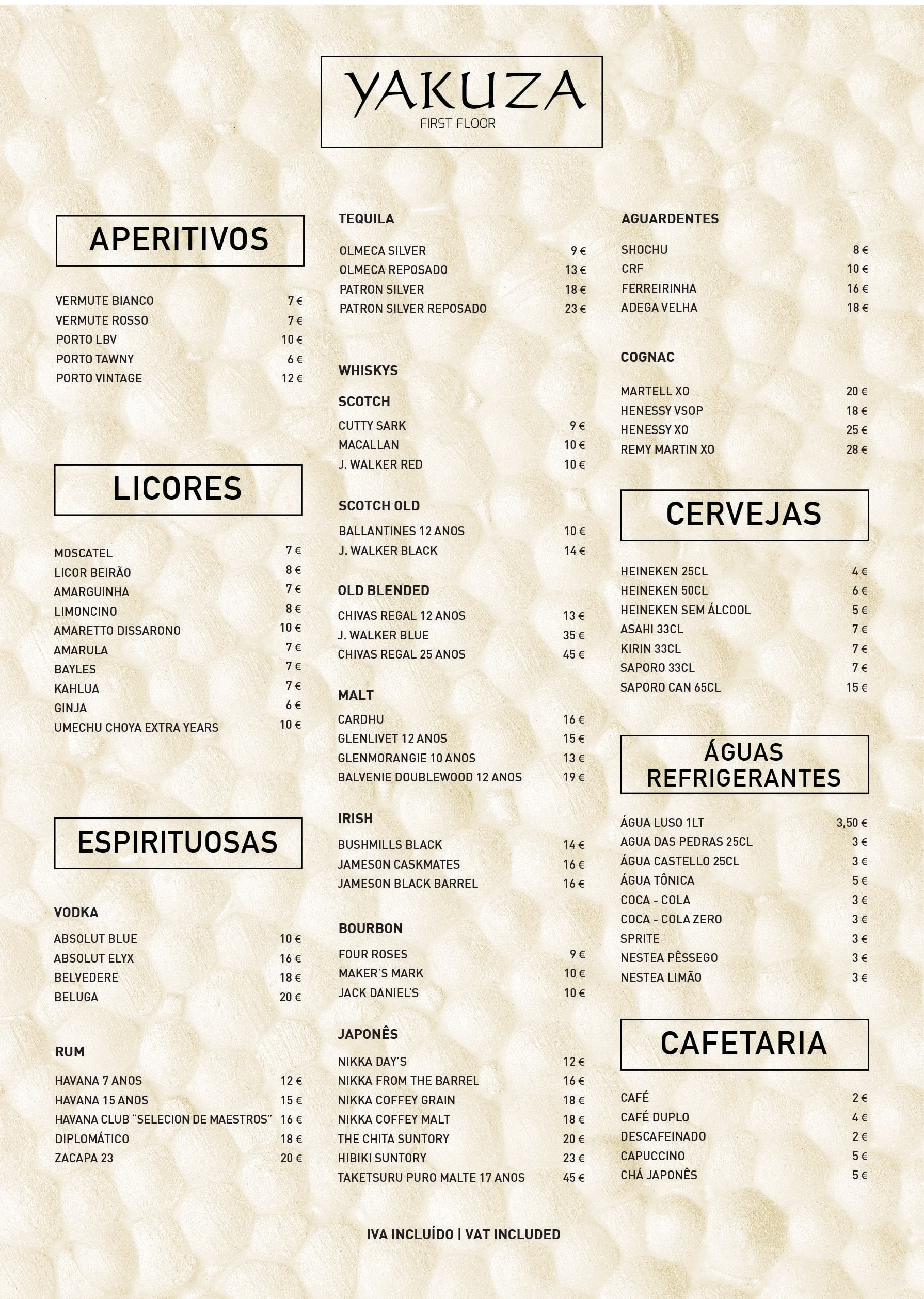 Menu at Yakuza by Olivier, Lisboa restaurant, Lisbon