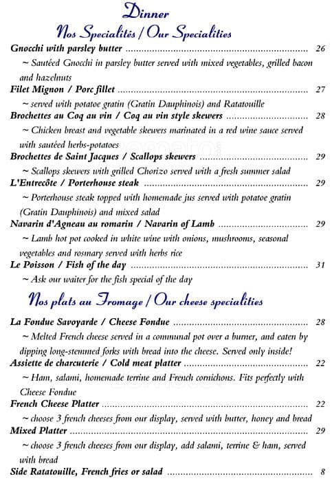 Menu at Bonjour cafe, Arrowtown