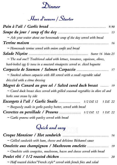 Menu at Bonjour cafe, Arrowtown