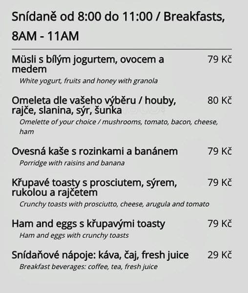 Menu at Bonimi bistro restaurant, Prague