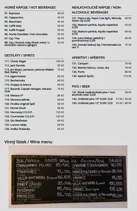 Menu at Bonimi bistro restaurant, Prague