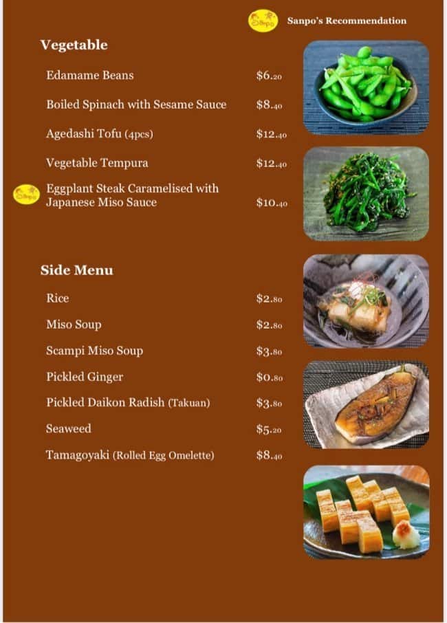 Menu at Sanpo Japanese Restaurant, Zetland