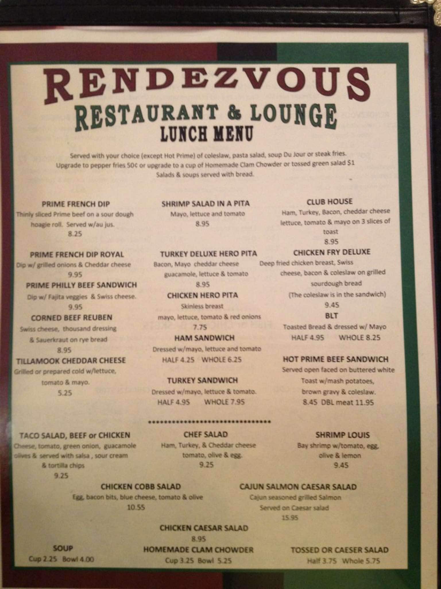 Menu at Rendezvous Bar & Grill, Tillamook