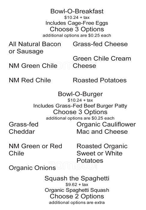 Menu at Rad[ish] cafe, Albuquerque